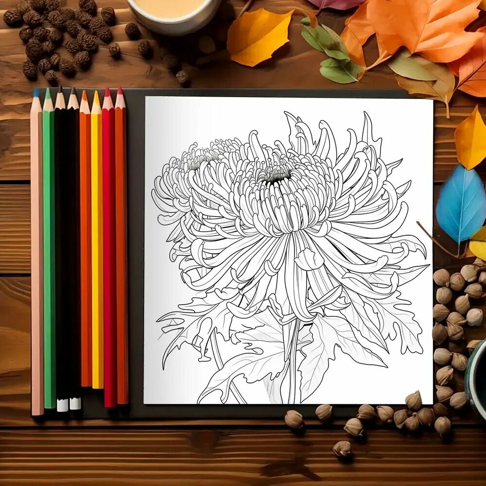 Детская книга-раскраска, серия раскрасок Цветок хризантемы, подходит для детей и взрослых, 20 см*20 см.