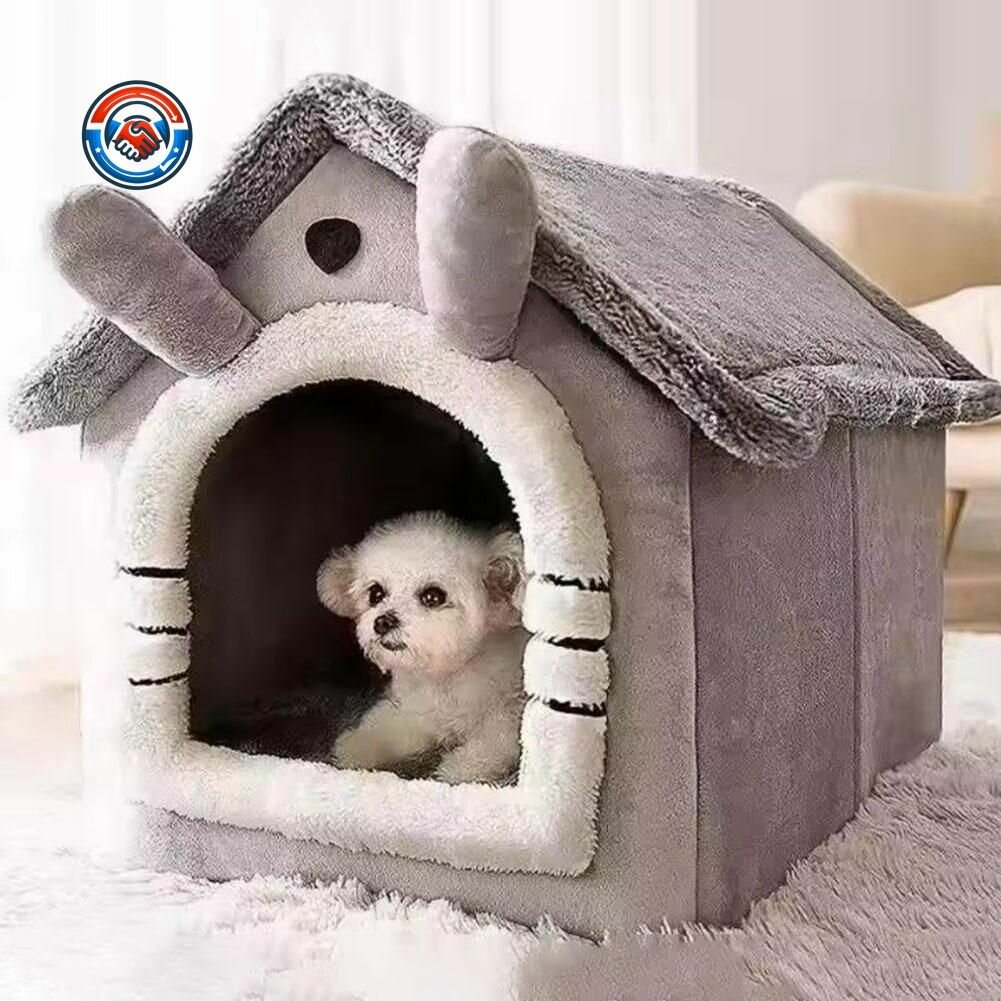 Уютный полузакрытый домик-кровать для кошек и маленьких собак, плюшевый пет-теплый пещерный зверинец с съёмной подушкой, антискользящее дно, компактный питомник-уединёнка для квартиры