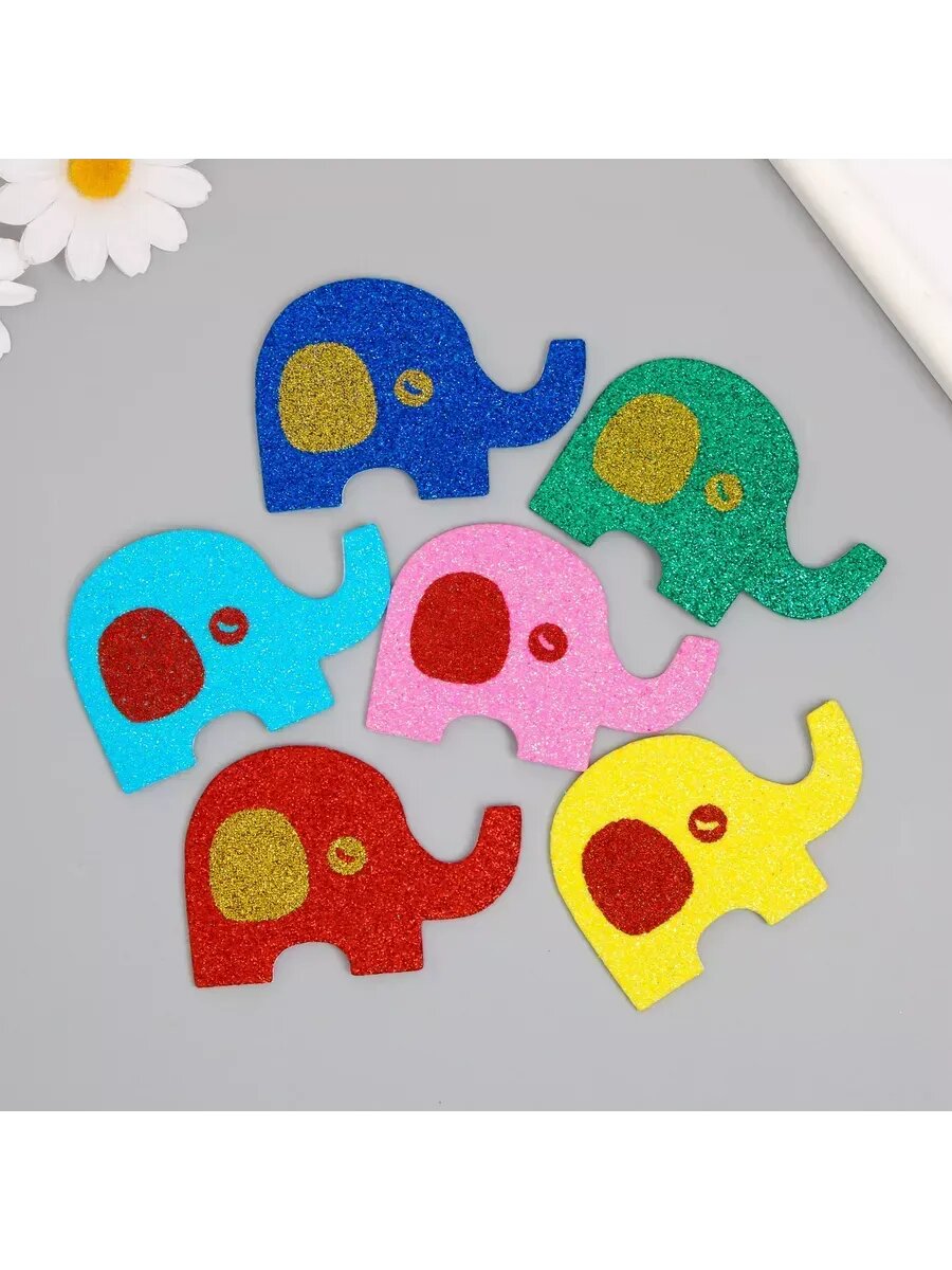 Декор "Слоники" блестки набор 6 шт 13х15 см