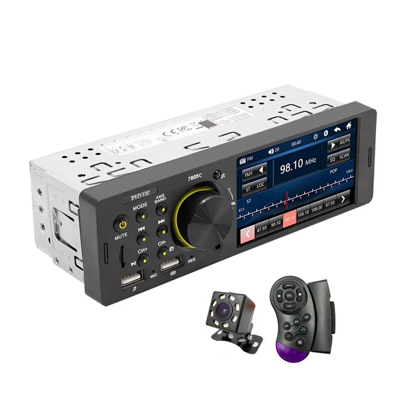 Автомобильный радиоприемник с сенсорным экраном, MP5-плеер, Bluetooth, Hands Free, Audio, USB, TF, 7-цветное освещение, стереосистема, головное устройство, 7805C, with camera