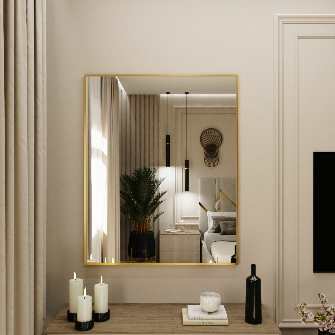 Зеркало настенное 100х90 см. BLX MIRROR в ванную в алюминиевой раме, Золотое