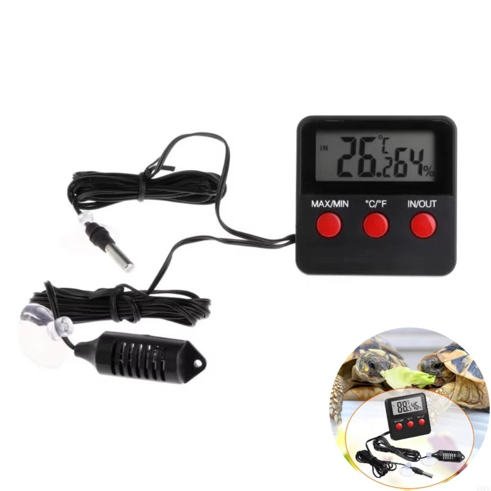 Цифровой термометр для рептилий, гигрометр с двумя зондами, террариум, датчик влажности рептилий, аксессуары для внутреннего и наружного террариума, 1set black