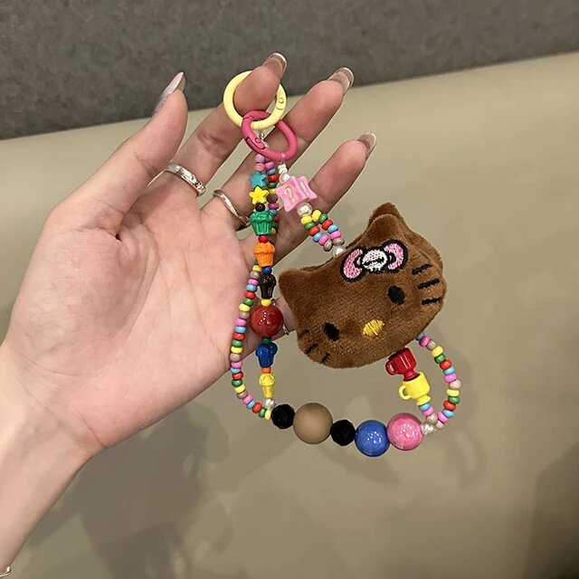 Милый брелок-цепочка для телефона с Kitty, цветными бусинами и плюшем