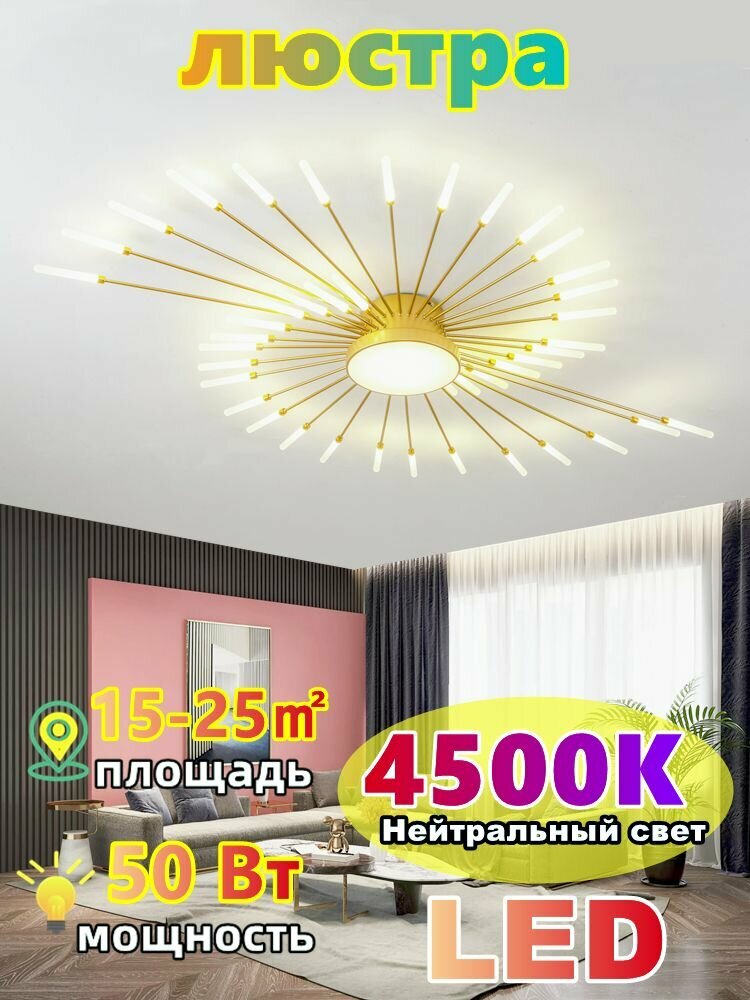 Люстра потолочная, Потолочный светильникфейерверка креативные, Светодиодная современная, акриловые, Люстра H113-yanhua-42+1-G-N_50 Вт