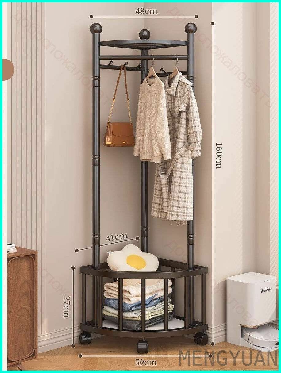 LNOSTOKA Вешалка напольная угловая, открытая стойка для хранения, Углеродистая сталь, со шкивом