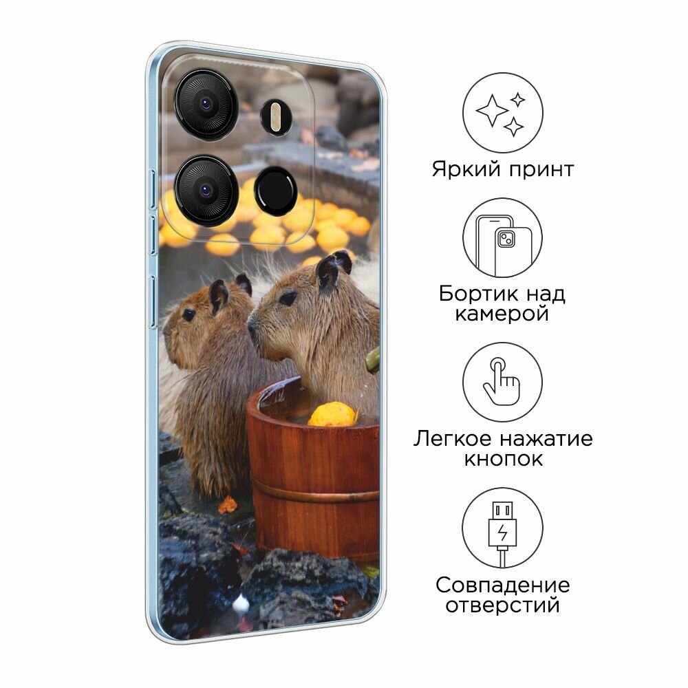 Чехол на Tecno Pop 7 / Текно Поп 7 с принтом "Капибары отмокают" — фото 1