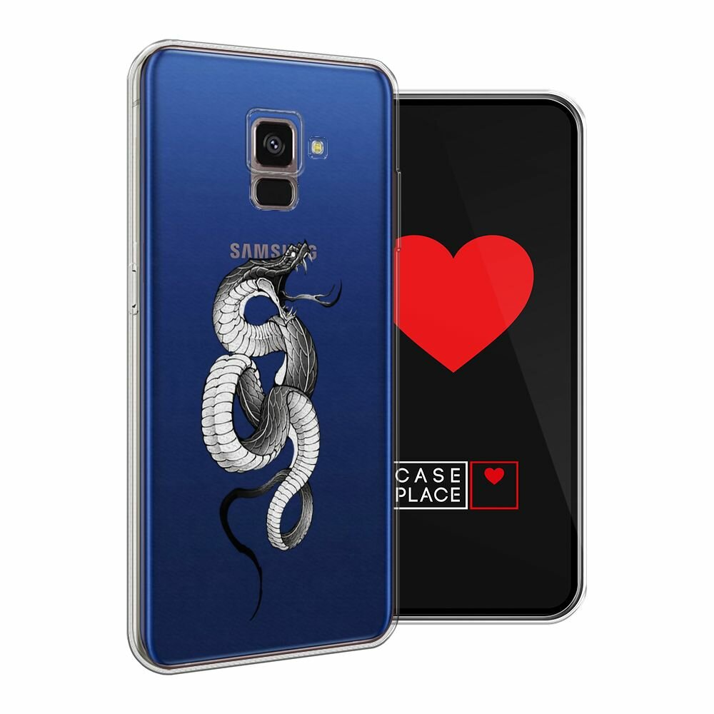 Чехол на Samsung Galaxy A8 2018 / Самсунг Галакси А8 2018 с принтом Монохромная змея рисунок, прозрачный — фото 1