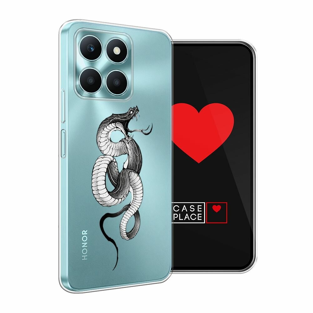 Чехол на Honor X6A / Хонор X6A с принтом Монохромная змея рисунок, прозрачный — фото 1