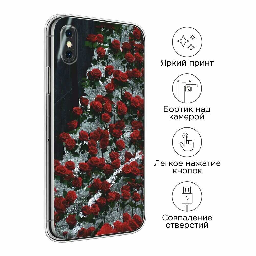 Чехол на Apple iPhone XS Max / Айфон XS Max с принтом Цветущие алые розы — фото 1