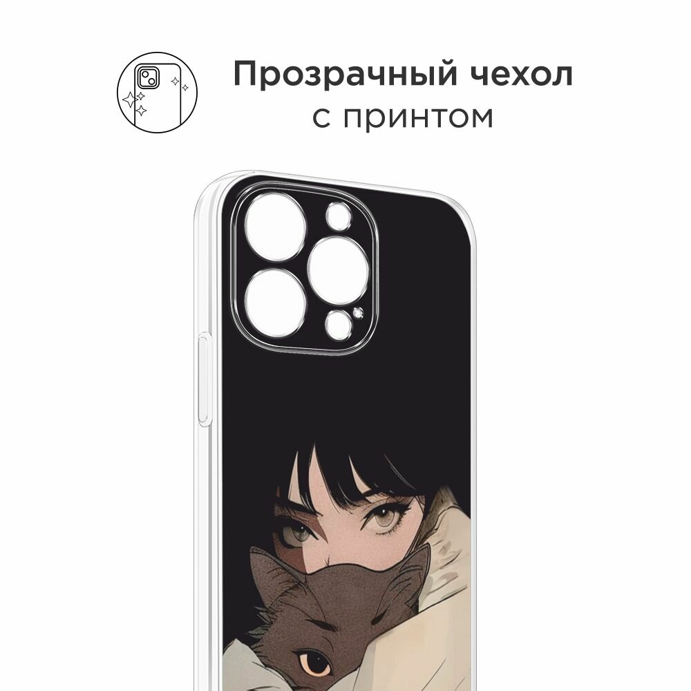 Чехол на Apple iPhone 5/5S/SE / Айфон 5/5S/SE с принтом "Аниме девушка с котиком" — фото 1