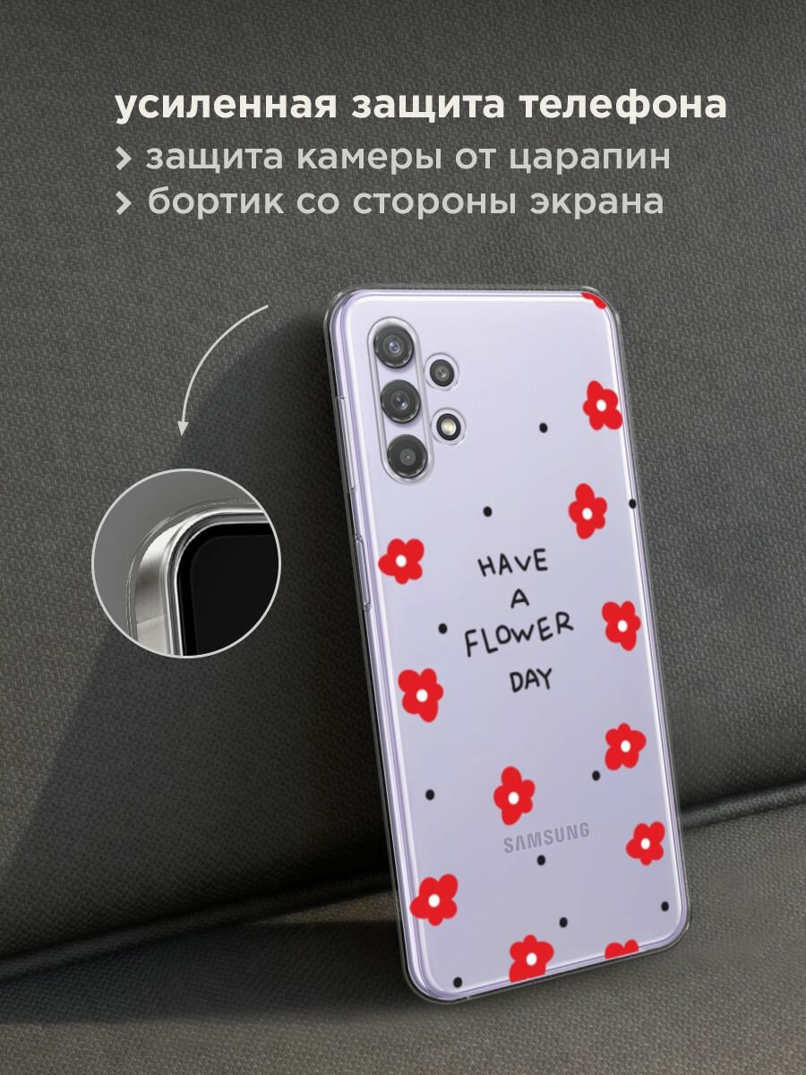 Чехол на Samsung Galaxy A32 / Самсунг Галакси А32 с принтом "Have a flower day 2", прозрачный — фото 1