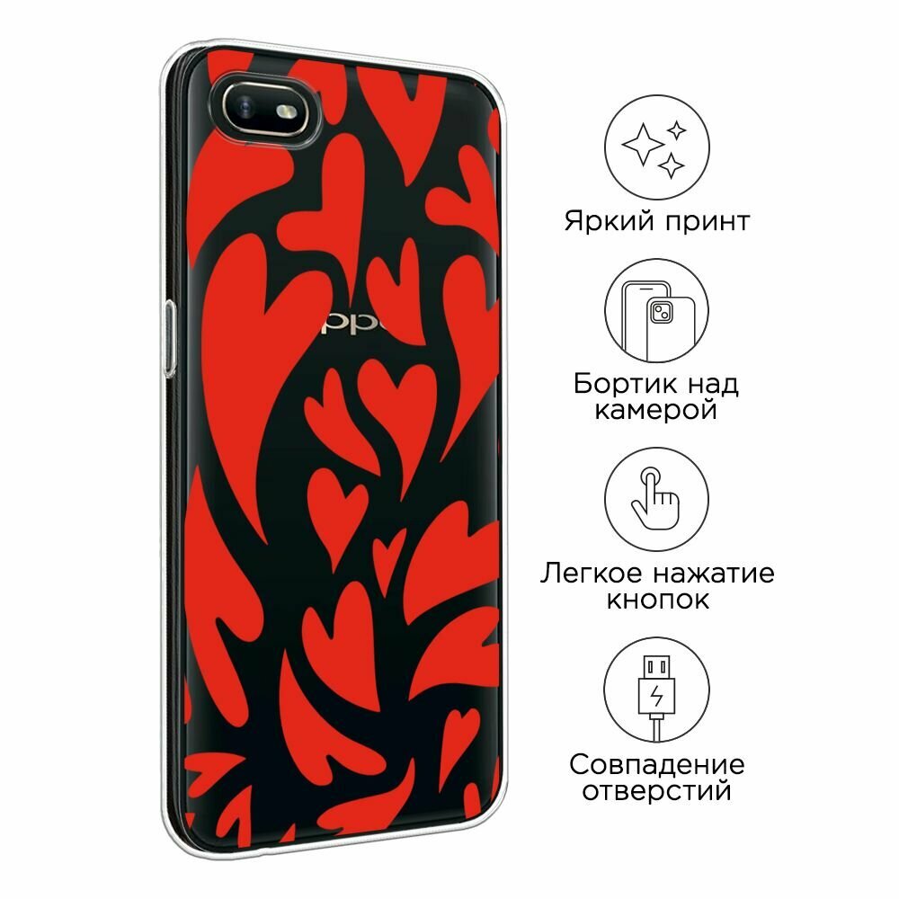 Чехол на Oppo A1k / Оппо А1к с принтом "Crazy hearts 2 - 14 февраля", прозрачный — фото 1