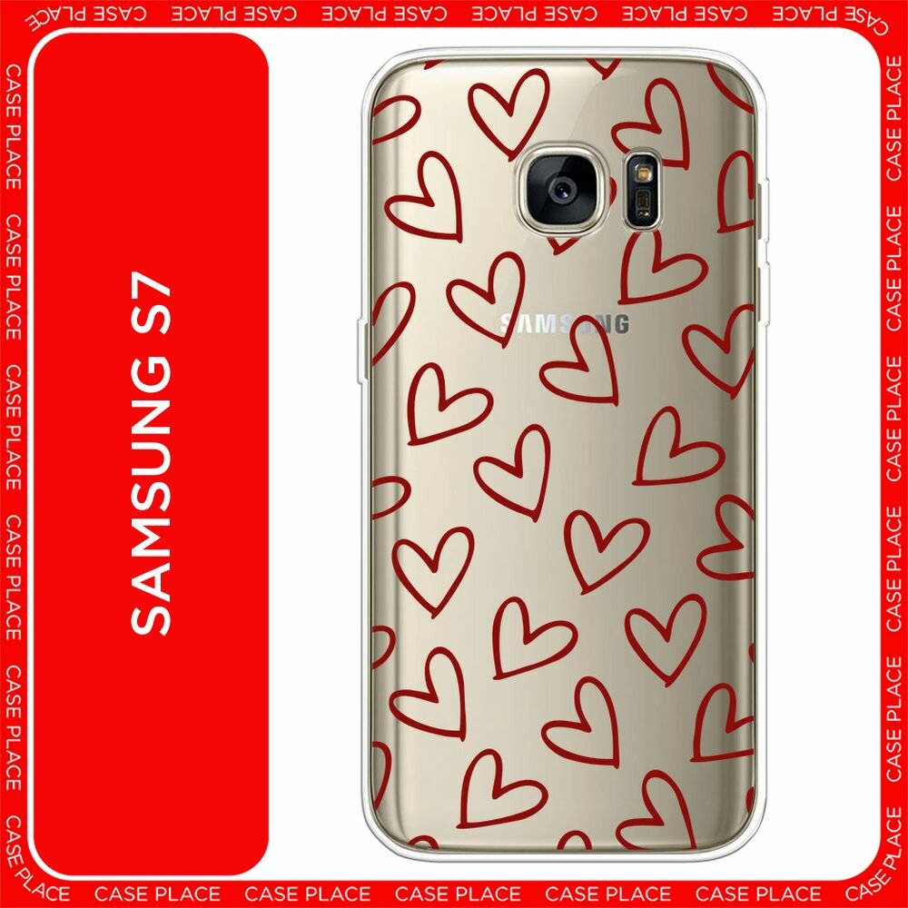 Чехол на Samsung Galaxy S7 / Самсунг Галакси С 7 с принтом "Little hearts doodles 2 - 14 февраля", прозрачный