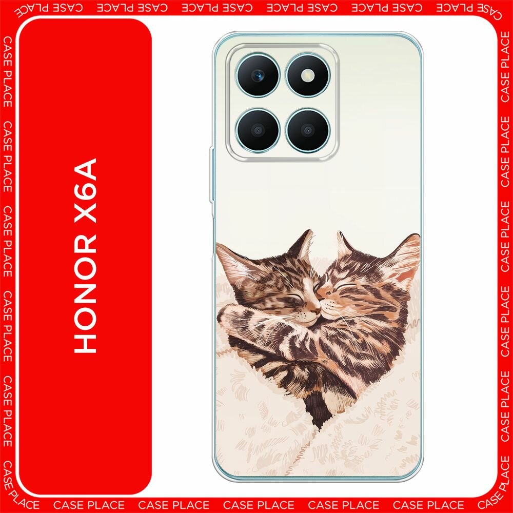 Чехол на Honor X6A / Хонор X6A с принтом "Влюбленные котейки - 14 февраля"