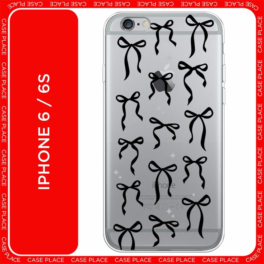 Чехол на Apple iPhone 6 / Айфон 6 с принтом "Black bows", прозрачный