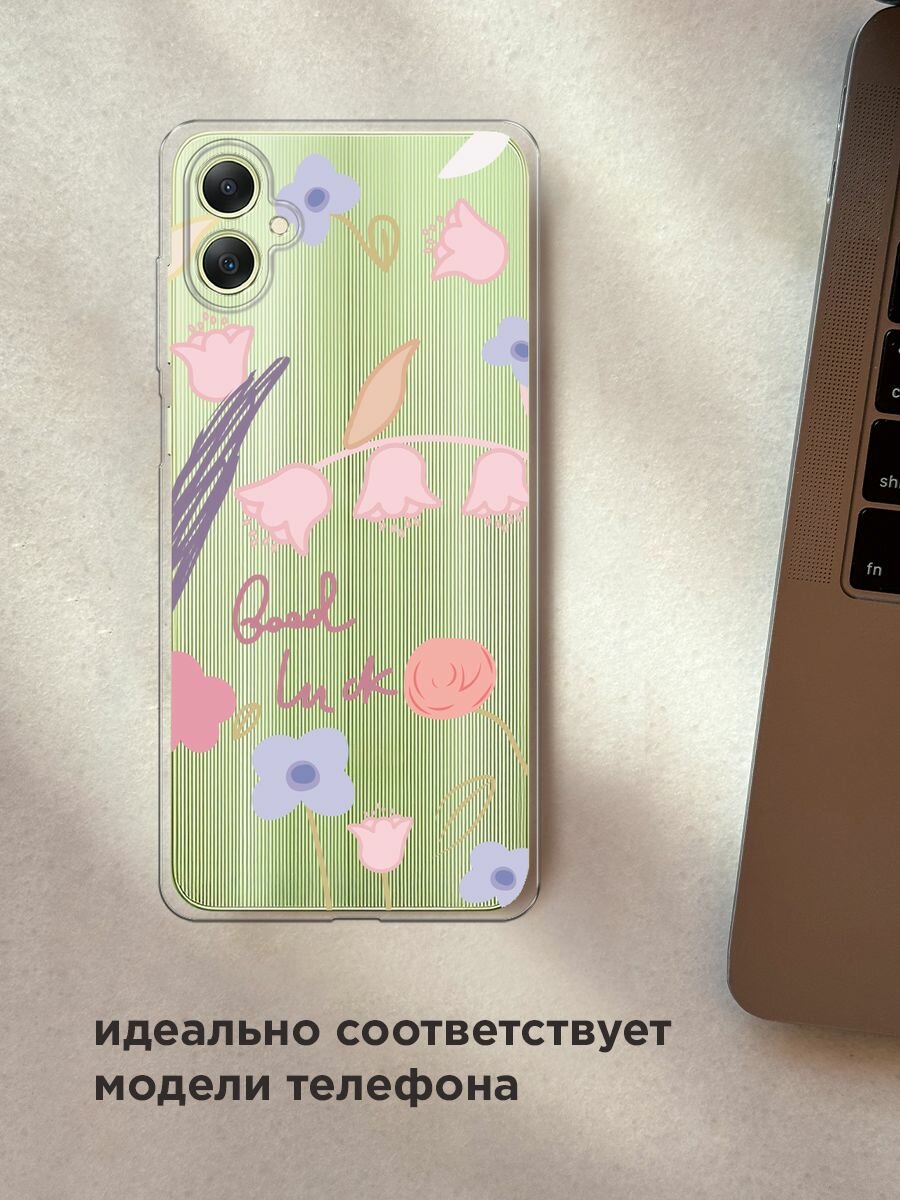 Чехол на Samsung Galaxy A06 / Самсунг Галакси А06 с принтом "Lucky flowers", прозрачный — фото 1