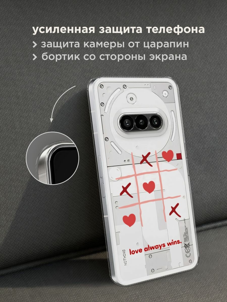 Чехол на Nothing Phone 3a / Нотинг Фон 3а с принтом "love always wins - 14 февраля", прозрачный — фото 1