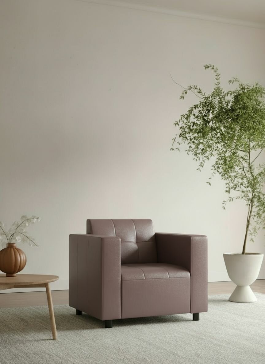 Кресло S-Mebel "Альтаир", экокожа, с подлокотниками, бежево-розовое