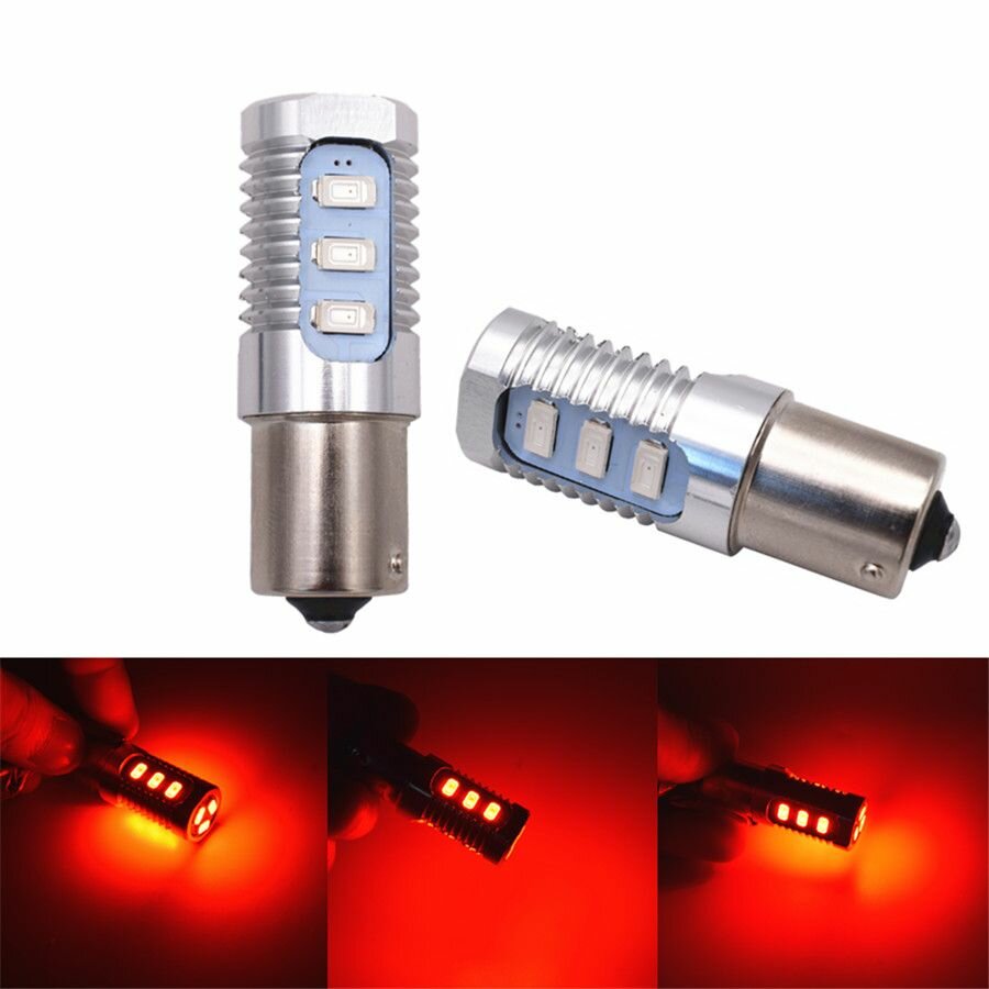 Одна пара (2 штуки) мощных красных Ламп 1156 P21W BA15s S25 12SMD 5630LED для Стоп-сигналов Заднего Тормоза
