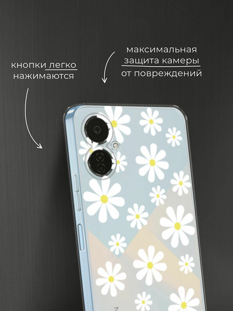 Чехол на Tecno Camon 19 Neo / Техно Камон 19 Нео с принтом "Большие ромашки", прозрачный — фото 1