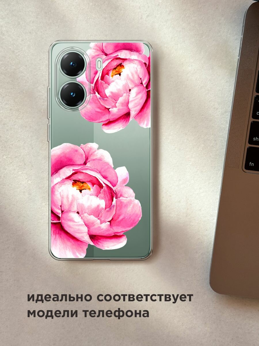 Чехол на Poco X7 Pro / Поко X7 Про с принтом "Open peonies", прозрачный — фото 1