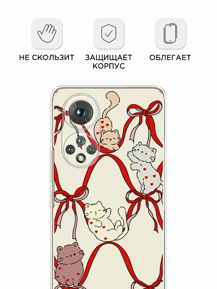 Чехол на Honor 50/Huawei Nova 9 / Хонор 50/Хуавей Нова 9 с принтом "Котики в ленточках 1" — фото 1