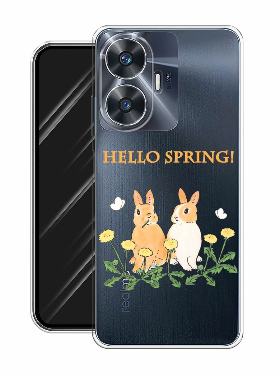 Чехол на Realme C55 / Реалми C55 с принтом "Весенние кролики", прозрачный — фото 1