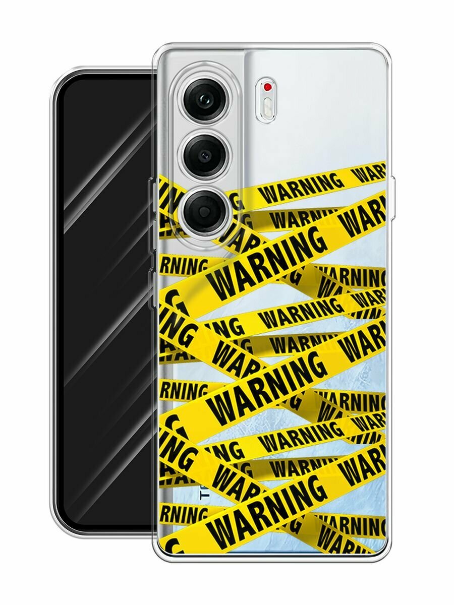 Чехол на Tecno Camon 40 Pro / Текно Камон 40 Про с принтом "Warning!", прозрачный — фото 1