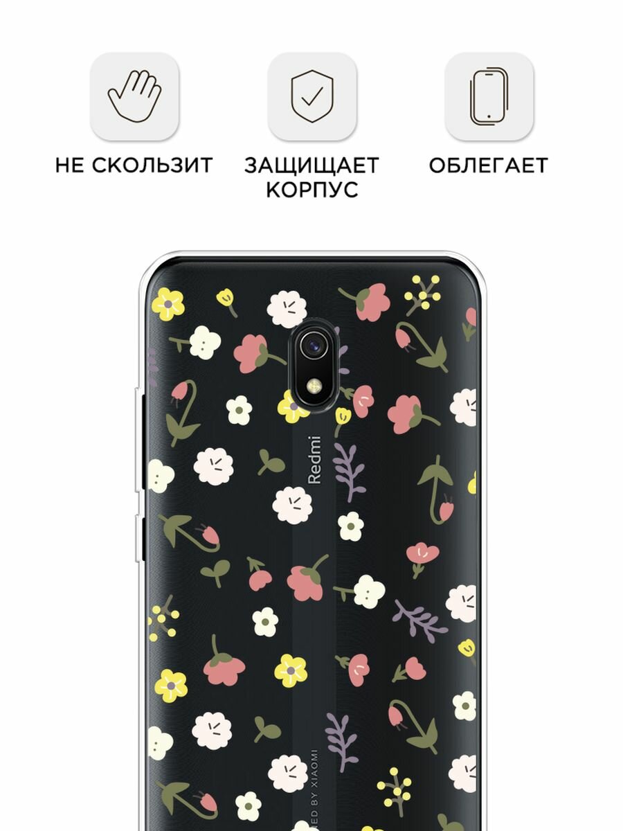 Чехол на Xiaomi Redmi 8A / Сяоми Редми 8А с принтом "Россыпь цветов рисунок", прозрачный — фото 1