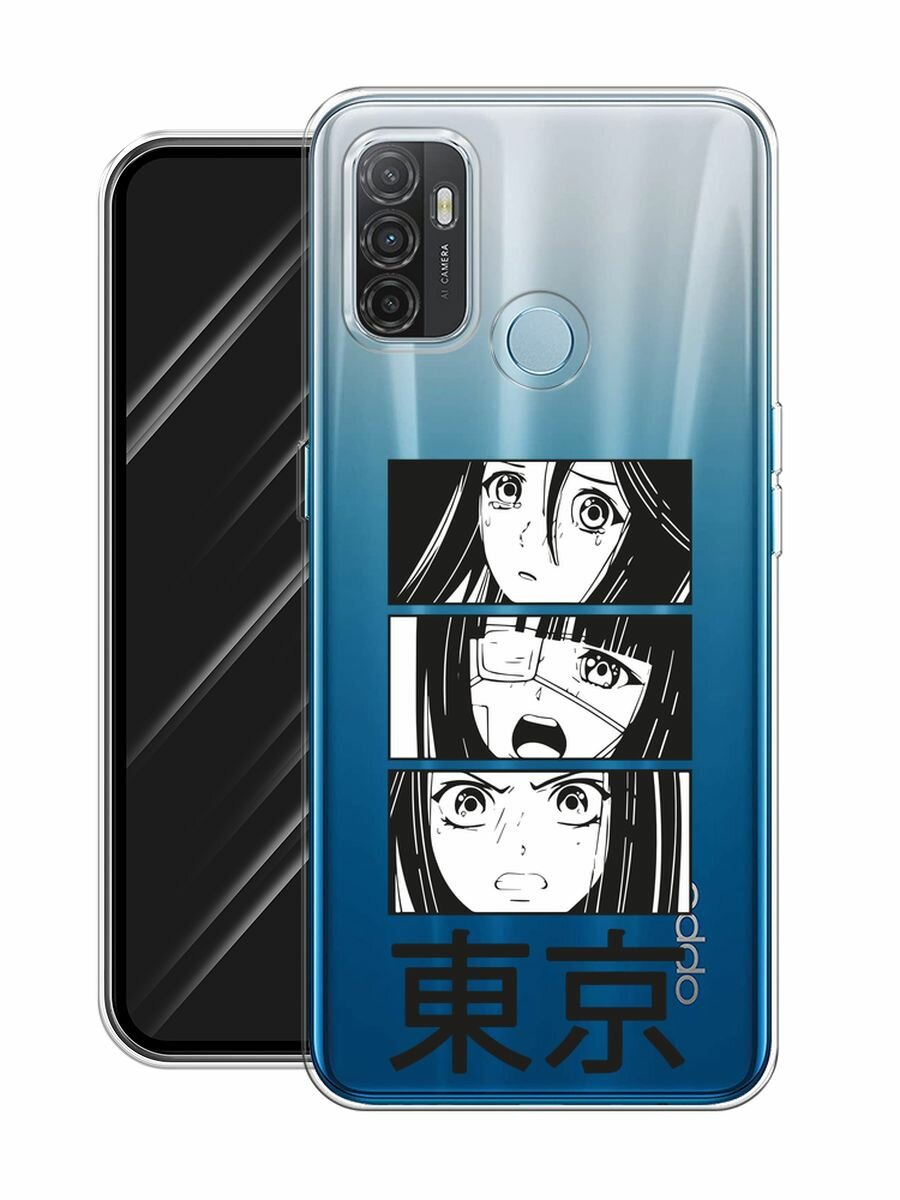 Чехол на Oppo A53 / Оппо А53 с принтом "Tokyo girls", прозрачный — фото 1