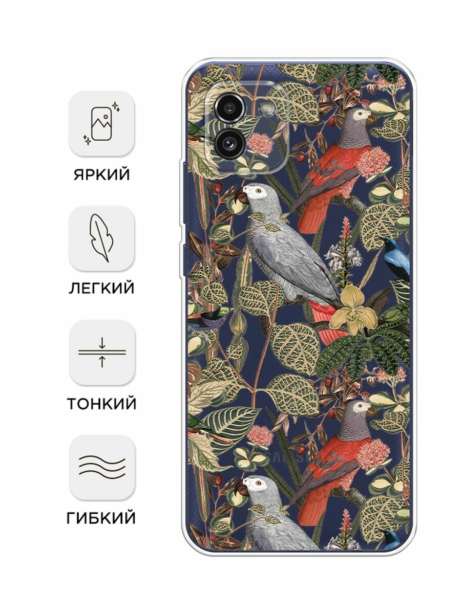 Чехол на Samsung Galaxy A03 / Самсунг Галакси А03 с принтом "Tropical pattern", прозрачный — фото 1