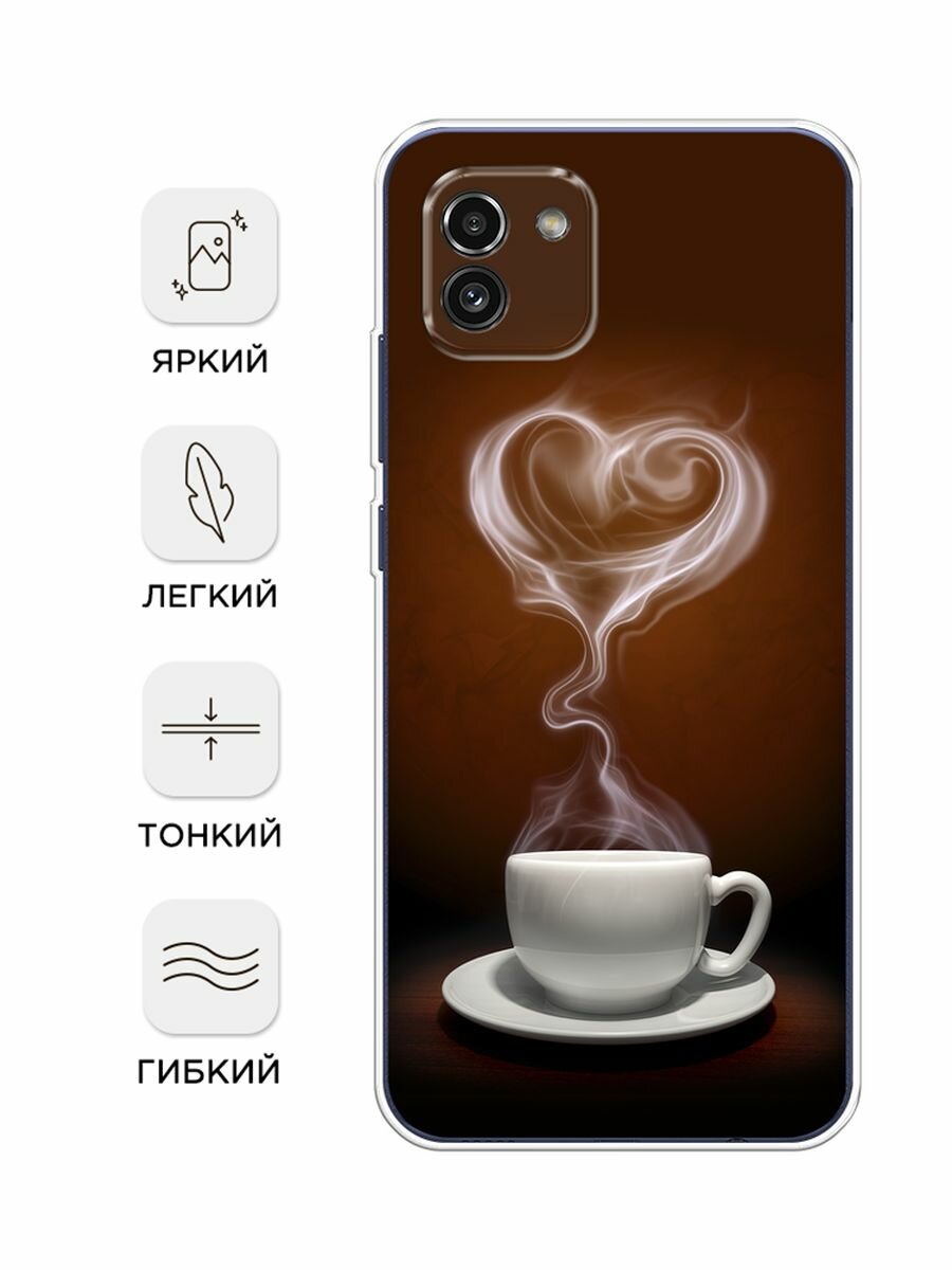 Чехол на Samsung Galaxy A03 / Самсунг Галакси А03 с принтом "Кофейная любовь" — фото 1
