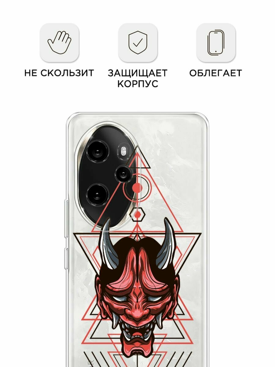 Чехол на Honor 100 Pro / Хонор 100 Про с принтом Hanya Oni mask, прозрачный — фото 1