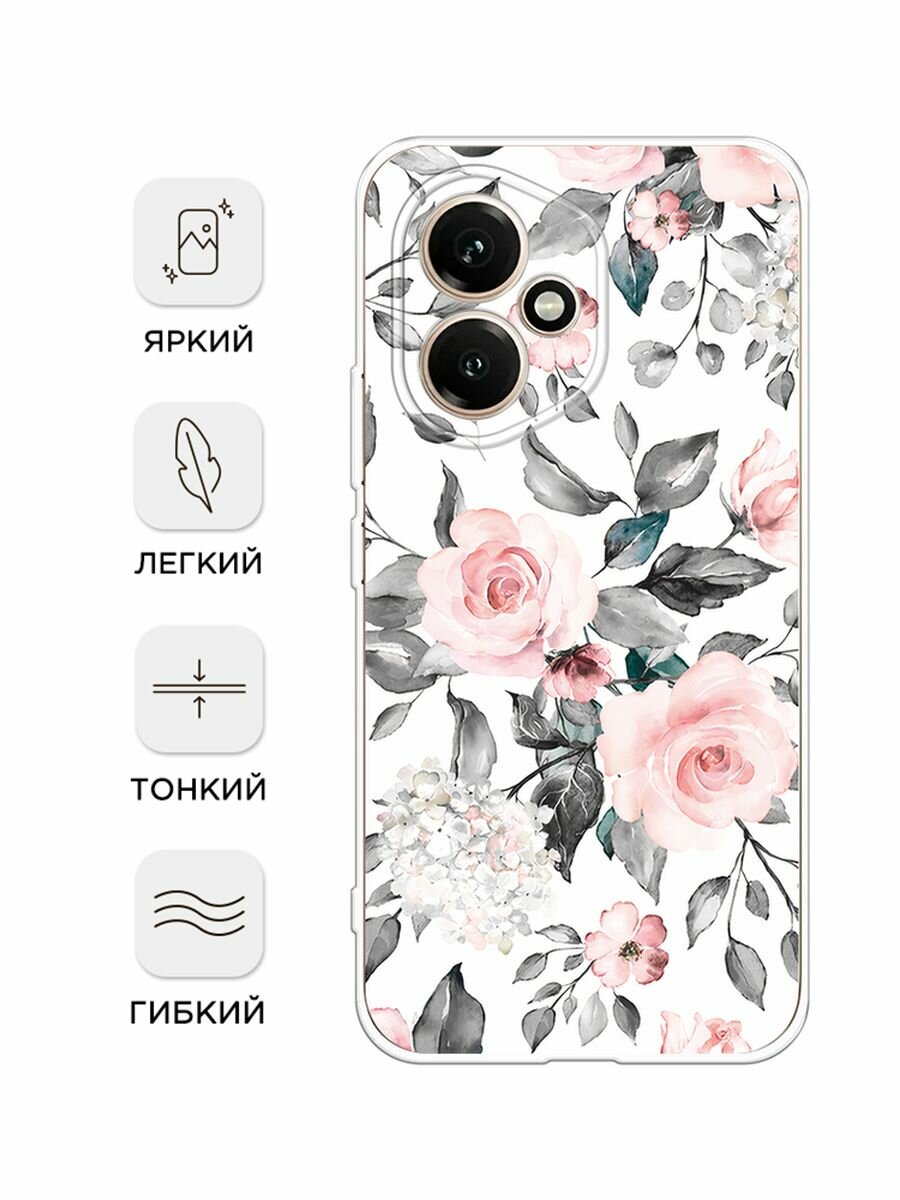 Силиконовый чехол на Honor 400 / Хонор 400 с принтом "Розы на белом" — фото 1