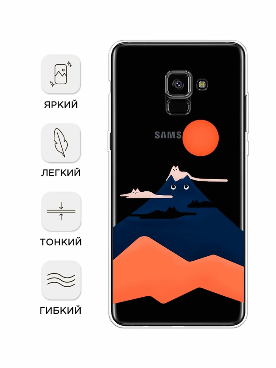 Чехол на Samsung Galaxy A8 + / Самсунг Галакси А8 Плюс 2018 с принтом "Кот-гора", прозрачный — фото 1