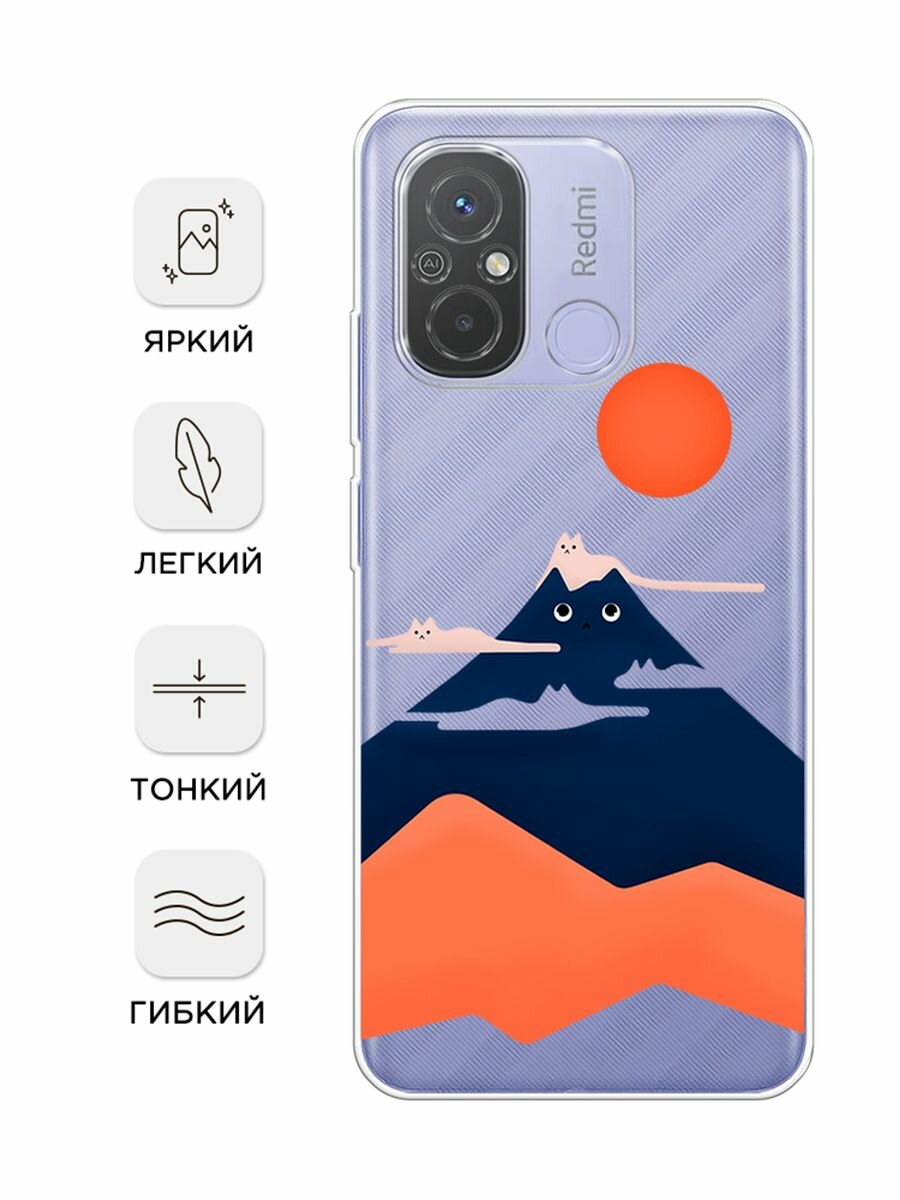 Чехол на Xiaomi Redmi 12C/Poco C55 / Редми 12C/Поко С55 с принтом "Кот-гора", прозрачный — фото 1