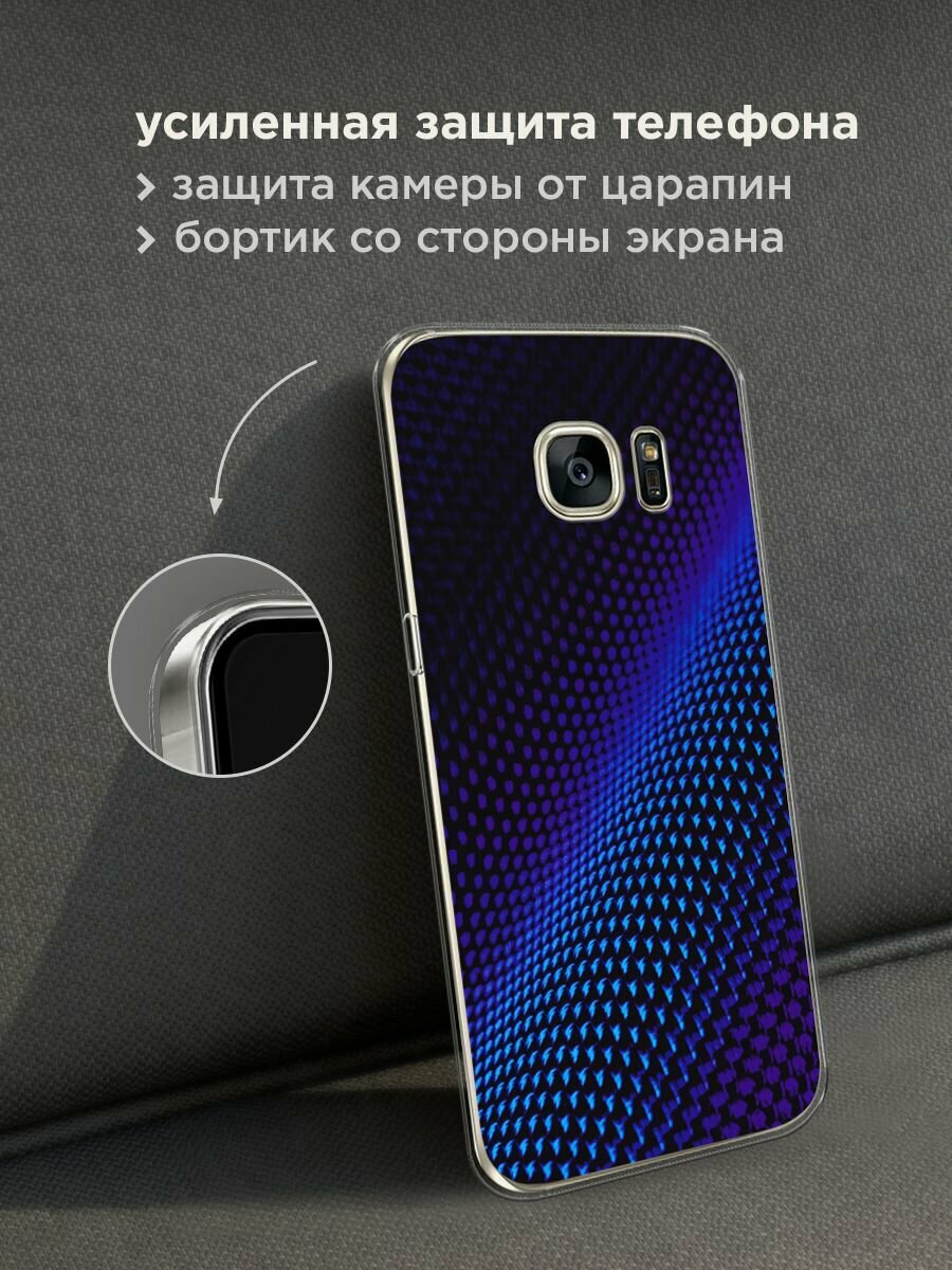 Чехол на Samsung Galaxy S7 / Самсунг Галакси С 7 с принтом "Синий карбон" — фото 1