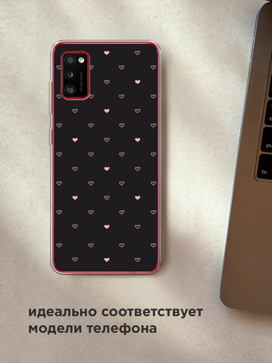 Чехол на Samsung Galaxy A41 / Самсунг Галакси А41 с принтом "Черный фон и сердечки" — фото 1