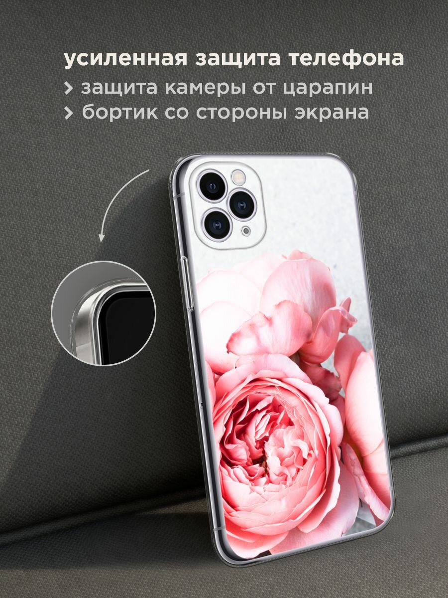 Чехол на Apple iPhone 11 Pro / Айфон 11 Про с принтом "Пионы на белом" — фото 1