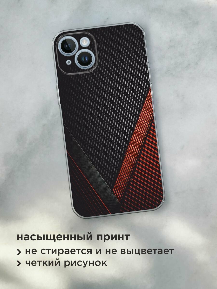 Чехол на Apple iPhone 14 / Айфон 14 с принтом "Красный карбон" — фото 1