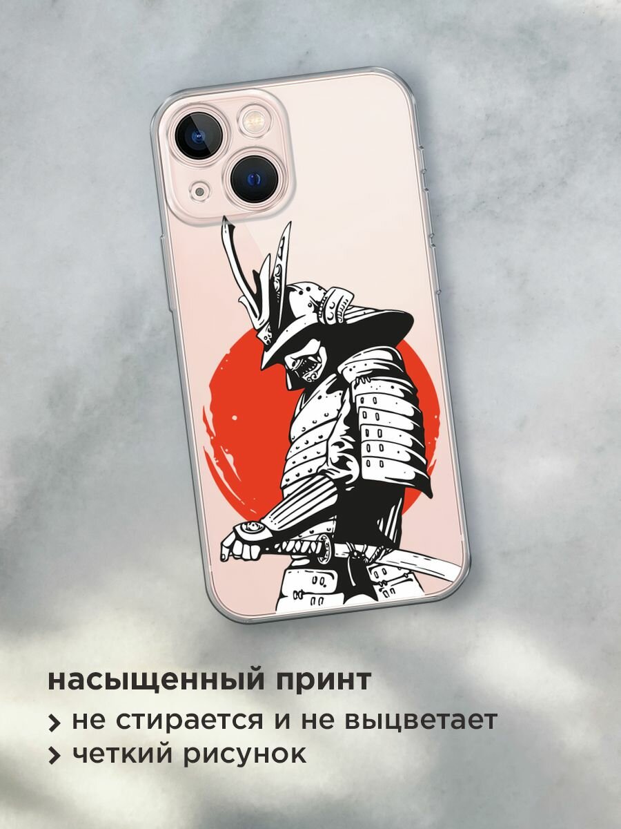 Чехол на Apple iPhone 13 mini / Айфон 13 мини с принтом "Самурай с катаной", прозрачный — фото 1