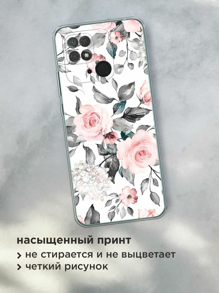 Чехол на Xiaomi Redmi 10C / Сяоми Редми 10C с принтом "Розы на белом" — фото 1