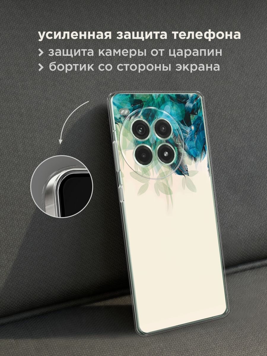Чехол на OnePlus Ace 3 Pro / Ван Плас Эйс 3 Про с принтом Перья голубого цвета — фото 1