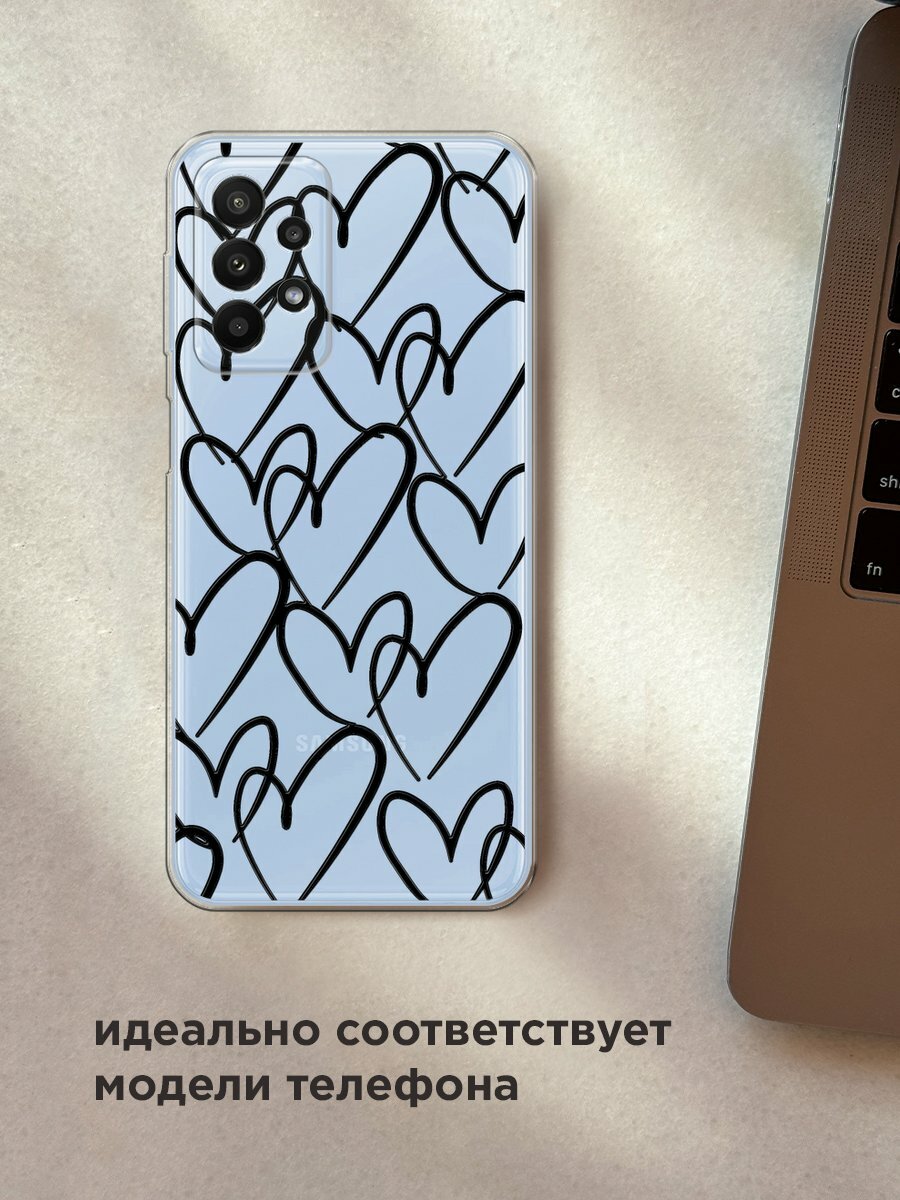 Чехол на Samsung Galaxy A23 / Самсунг Галакси А23 с принтом "Hearts doodle black 1" — фото 1