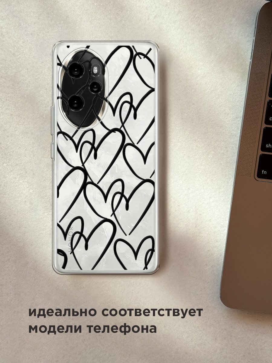 Чехол на Honor 100 Pro / Хонор 100 Про с принтом "Hearts doodle black 1" — фото 1
