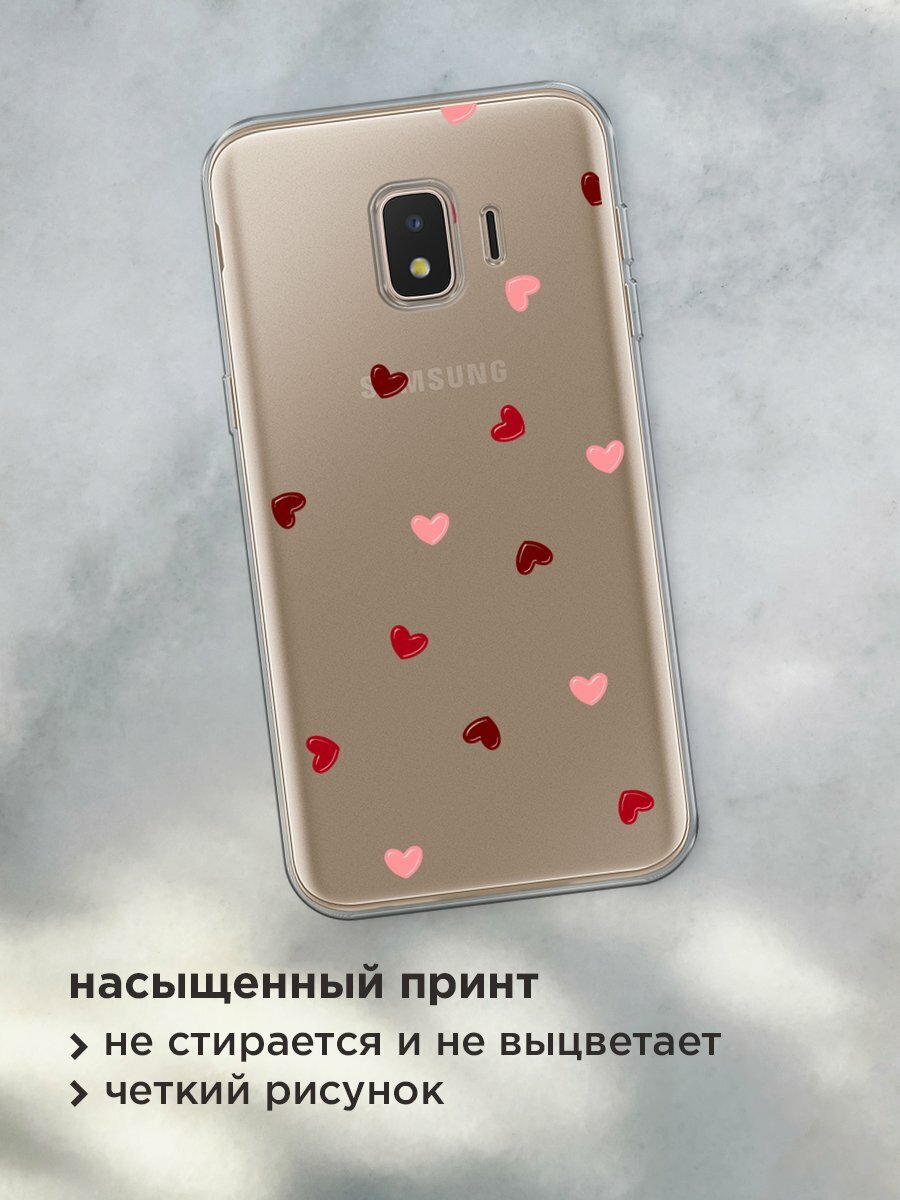 Чехол на Samsung Galaxy J2 Core (2018/2020) / Самсунг Галакси J2 Core (2020) с принтом "Бордовые сердечки 2" — фото 1