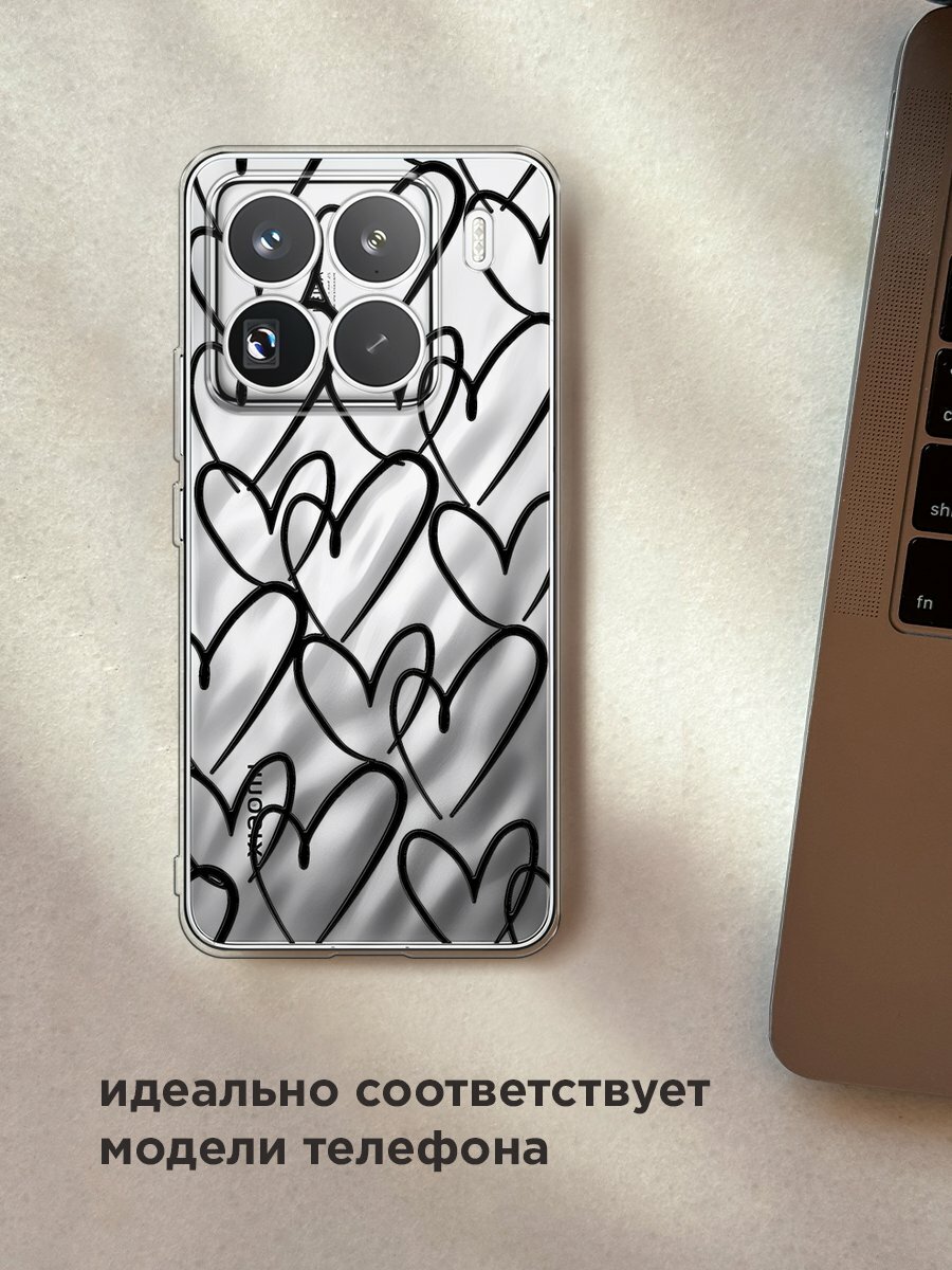 Чехол на Xiaomi 15 Pro / Сяоми 15 Про с принтом "Hearts doodle black 1" — фото 1