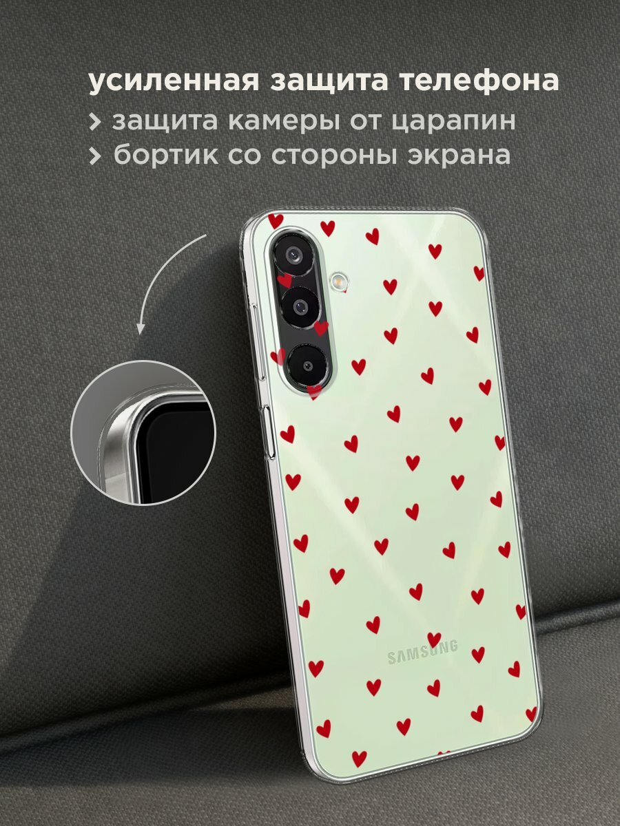 Чехол на Samsung Galaxy M16 / Самсунг Галакси М16 с принтом "Red hearts", прозрачный — фото 1