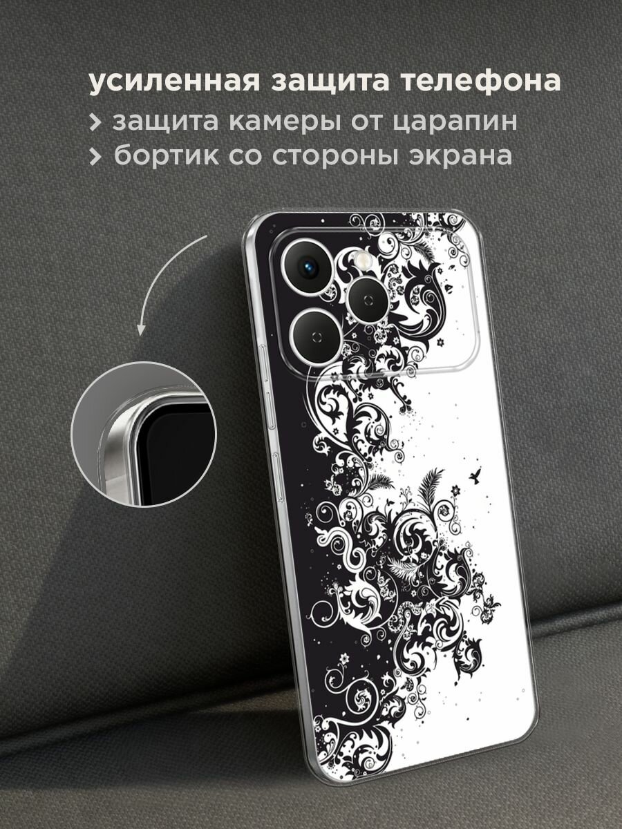 Чехол на Tecno Spark 40 / Текно Спарк 40 с принтом "Черно белый узор" — фото 1