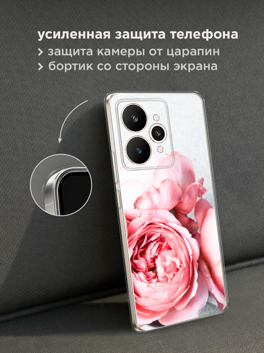 Силиконовый чехол на Realme 15 / Реалми 15 с принтом "Пионы на белом" — фото 1